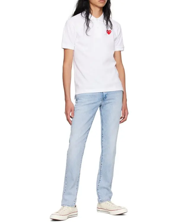 Comme Des Garçons Heart Logo Embroidered Short-sleeved Polo Shirt - White