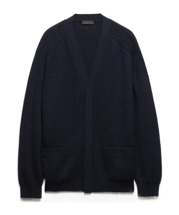 Prada Long Sleeve Cashmere Cardigan - Navy Blue