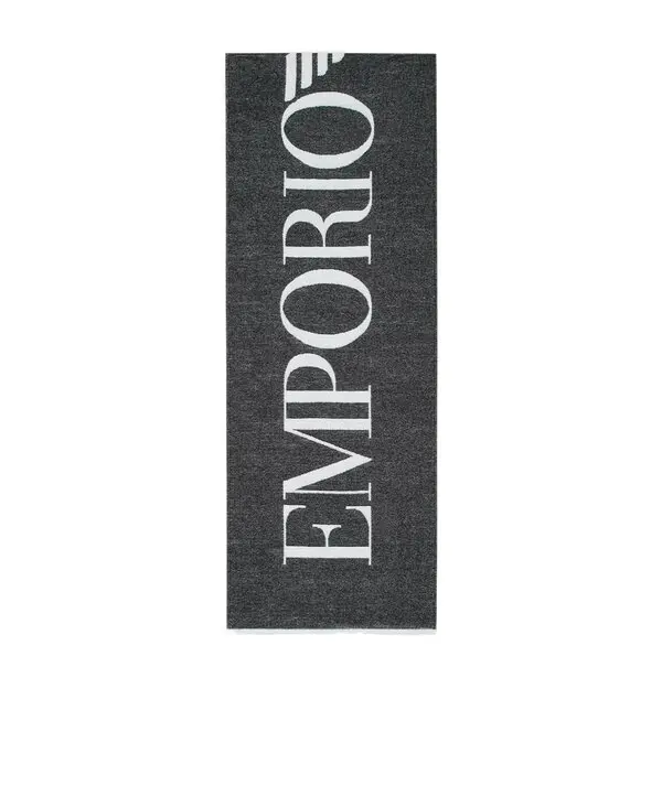 Emporio Armani Maxi Logo Fringed Scarf - Black