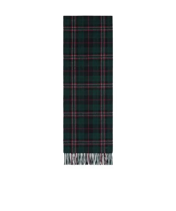 Celine Triomphe Scarf In Check Cashmere - Dark Green/navy Blue
