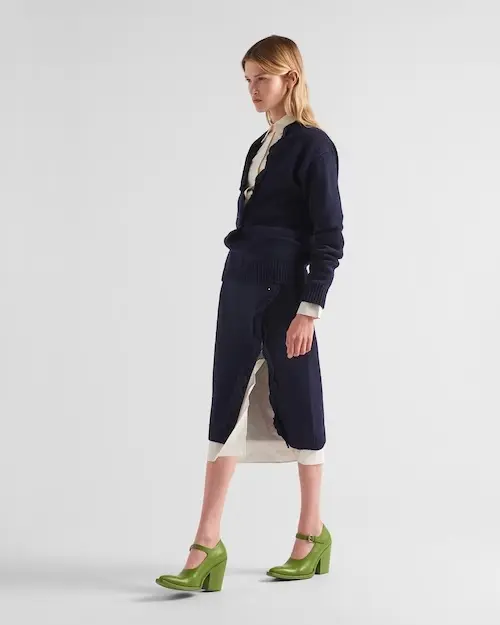 Prada Rib-knit Skirt With Button Detailing