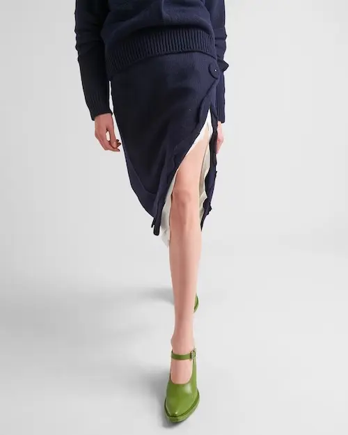 Prada Rib-knit Skirt With Button Detailing
