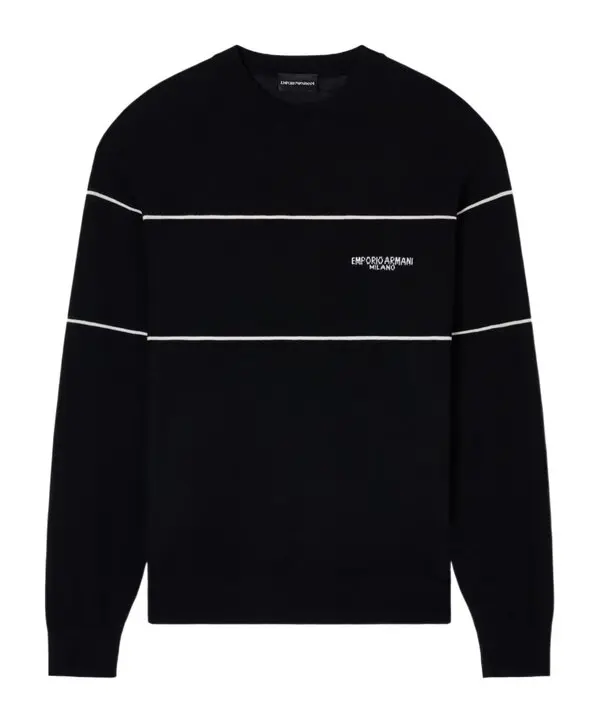 Emporio Armani Virgin Wool Striped Sweater - Black