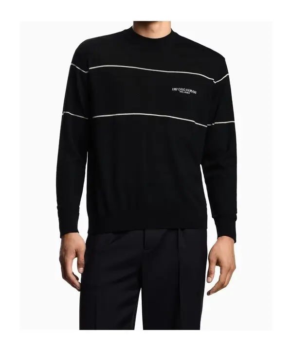 Emporio Armani Virgin Wool Striped Sweater - Black