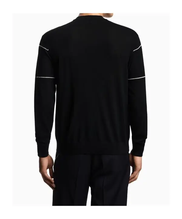 Emporio Armani Virgin Wool Striped Sweater - Black