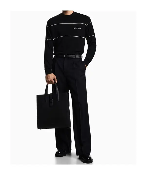 Emporio Armani Virgin Wool Striped Sweater - Black