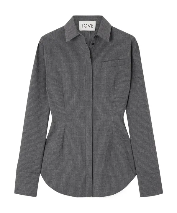 Tove Long Sleeve Shirt With Curved Hem - Gray
