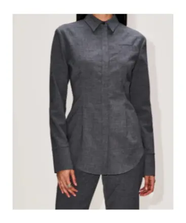 Tove Long Sleeve Shirt With Curved Hem - Gray