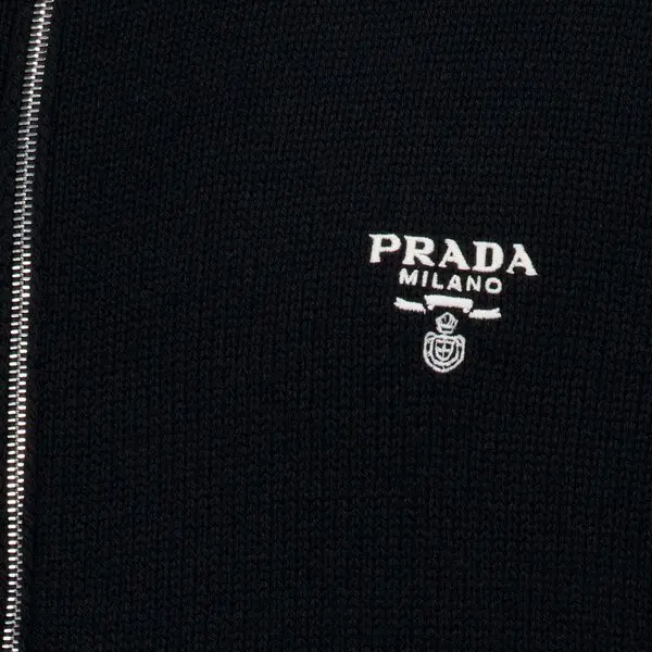 Prada Logo Embroidered Full-zip Knitted Cardigan