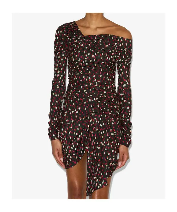Isabel Marant Étoile Polka Dot Draped Off-the-shoulder Dress - Black-red