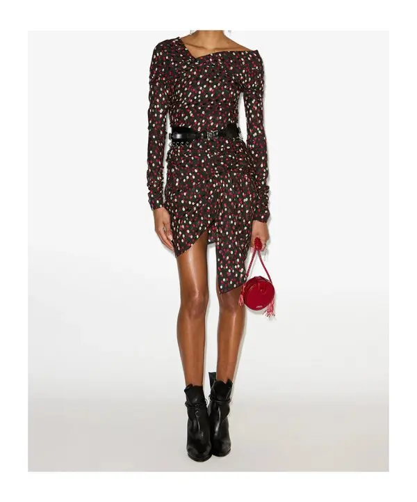 Isabel Marant Étoile Polka Dot Draped Off-the-shoulder Dress - Black-red