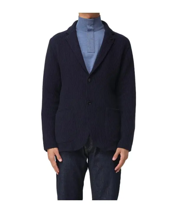 LARDINI Striped Long-sleeved Suit Jacket - Black