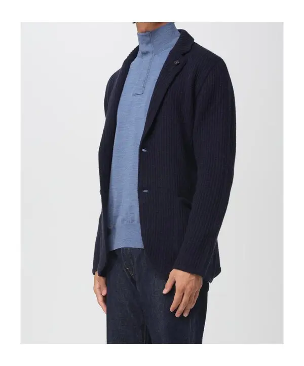 LARDINI Striped Long-sleeved Suit Jacket - Black