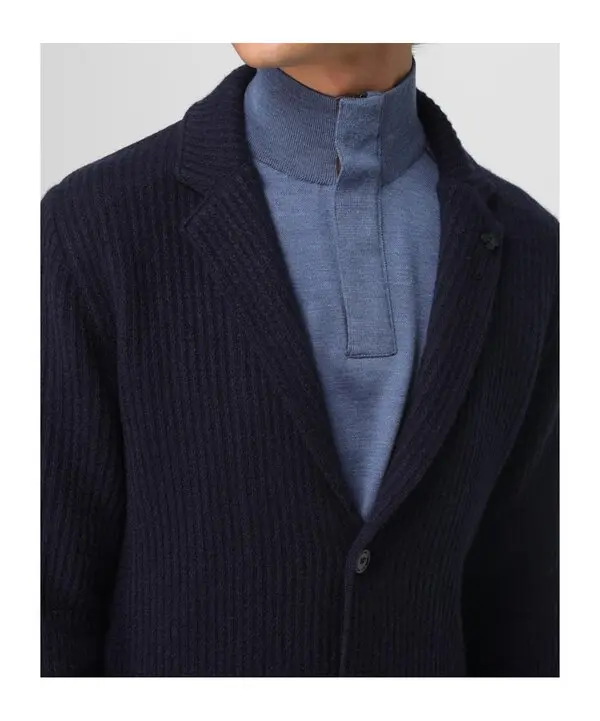 LARDINI Striped Long-sleeved Suit Jacket - Black
