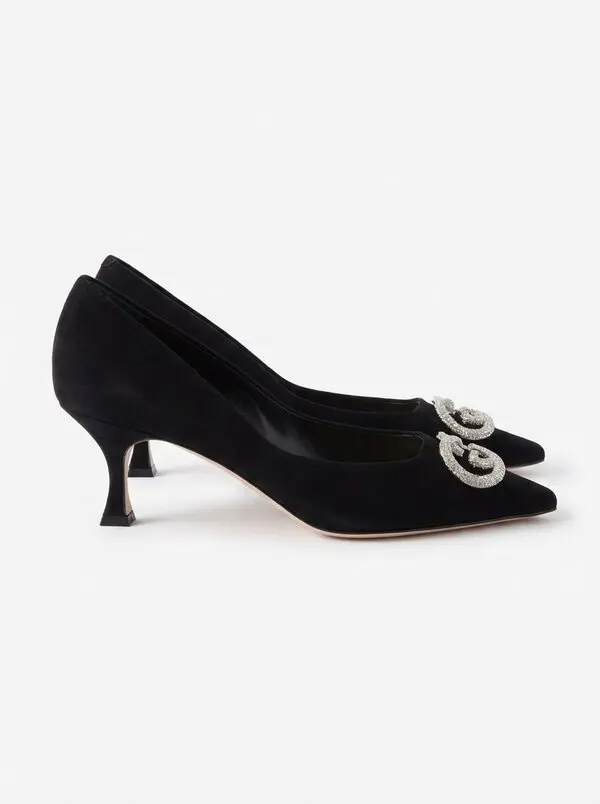 Gucci Embellished Suede Pointed Toe Pumps