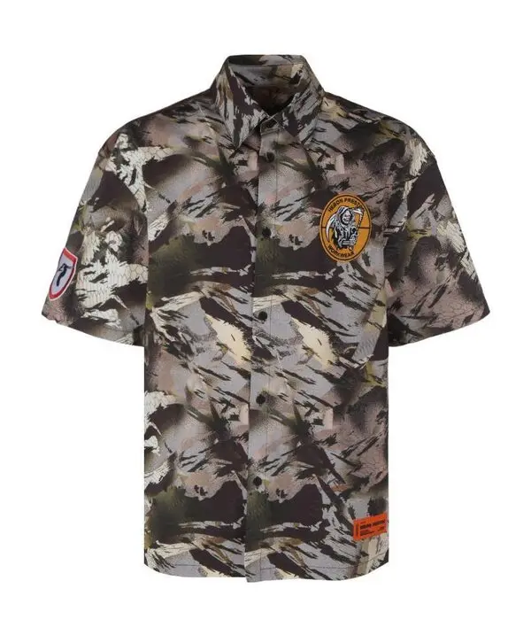 Heron Preston Logo Patch Camouflage Printed Shirt - Gray