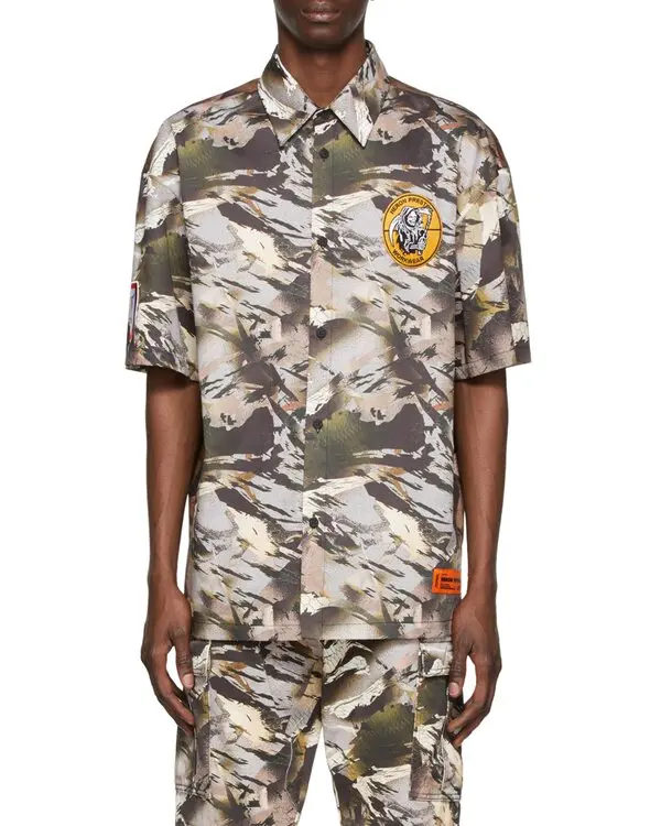Heron Preston Logo Patch Camouflage Printed Shirt - Gray