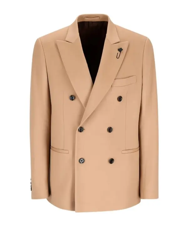 LARDINI Double-breasted Peak-lapel Jacket - Light Brown