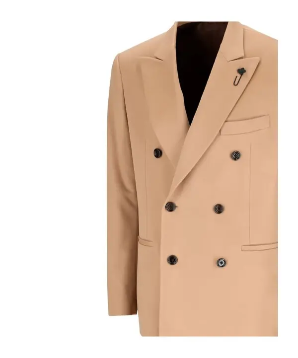 LARDINI Double-breasted Peak-lapel Jacket - Light Brown