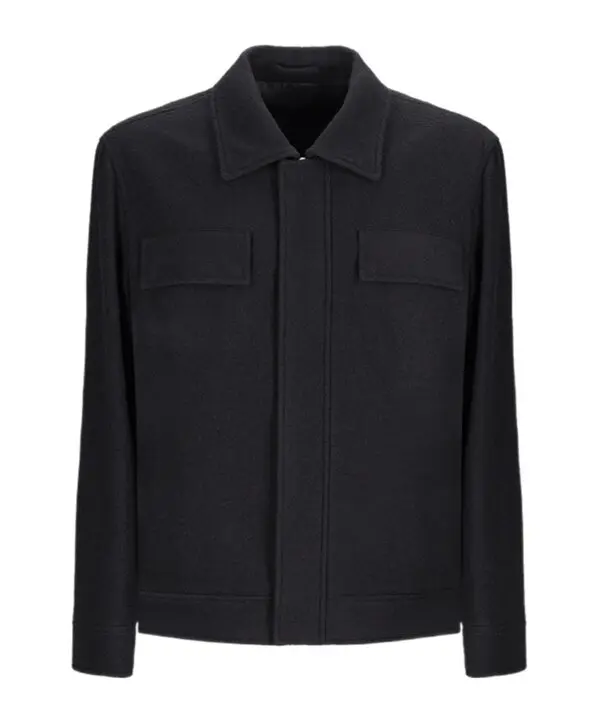 LARDINI Long-sleeved Shirt Jacket With Lapel Collar - Black