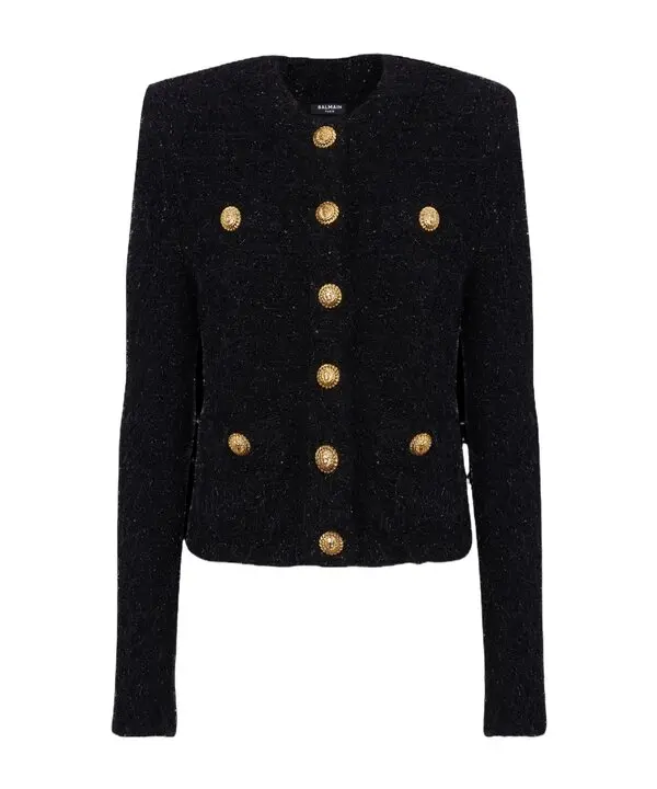 Balmain Textured Buttoned Tweed Jacket - Black