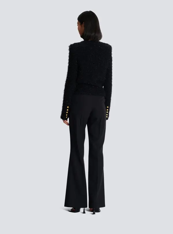 Balmain Textured Buttoned Tweed Jacket - Black