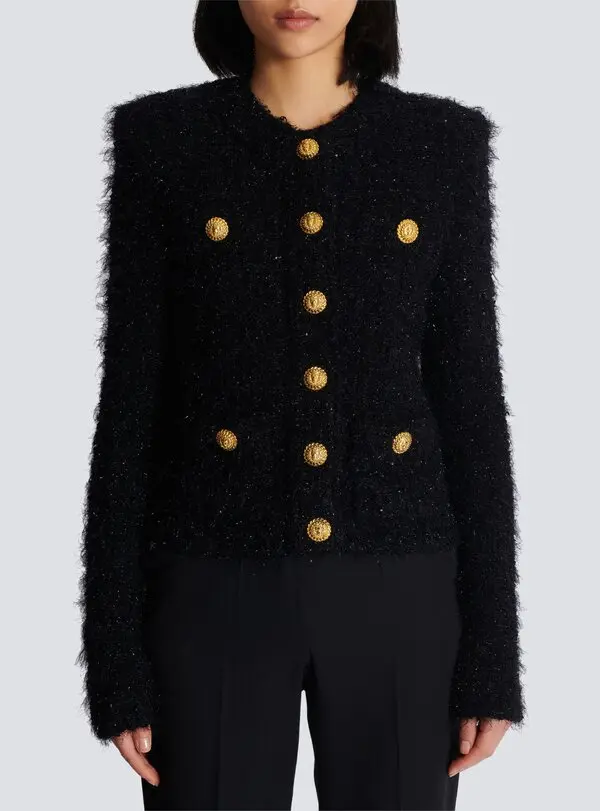 Balmain Textured Buttoned Tweed Jacket - Black
