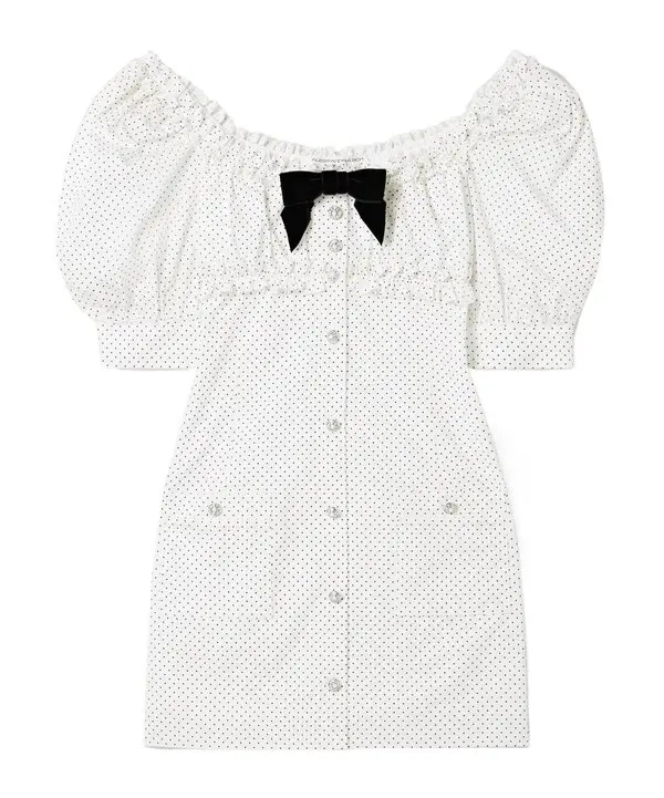 Alessandra Rich Short-sleeved Mini Dress With Ruffles And Bow Detail