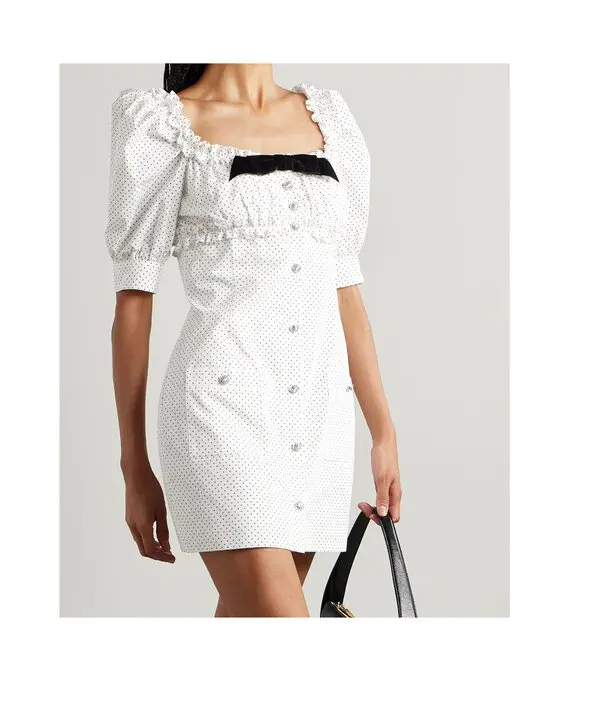 Alessandra Rich Short-sleeved Mini Dress With Ruffles And Bow Detail