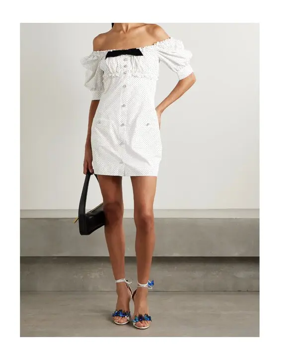 Alessandra Rich Short-sleeved Mini Dress With Ruffles And Bow Detail