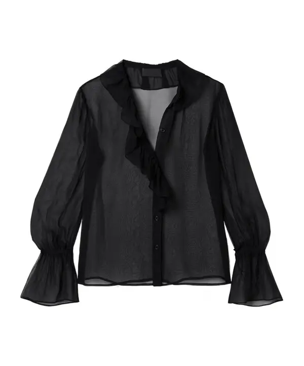 NILI LOTAN Cecily Ruffled Silk-chiffon Blouse - Black