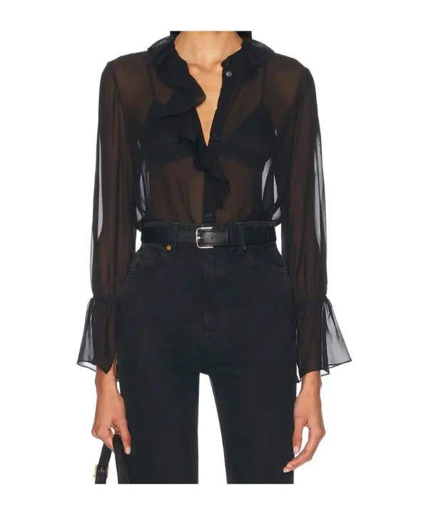 NILI LOTAN Cecily Ruffled Silk-chiffon Blouse - Black