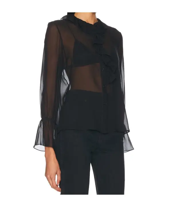 NILI LOTAN Cecily Ruffled Silk-chiffon Blouse - Black