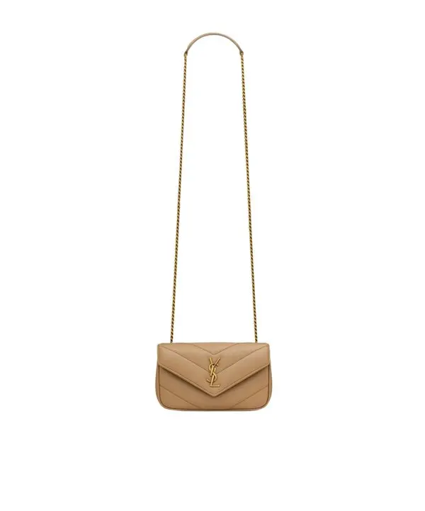 Saint Laurent Loulou Logo Plaque Mini Shoulder Bag - Brown