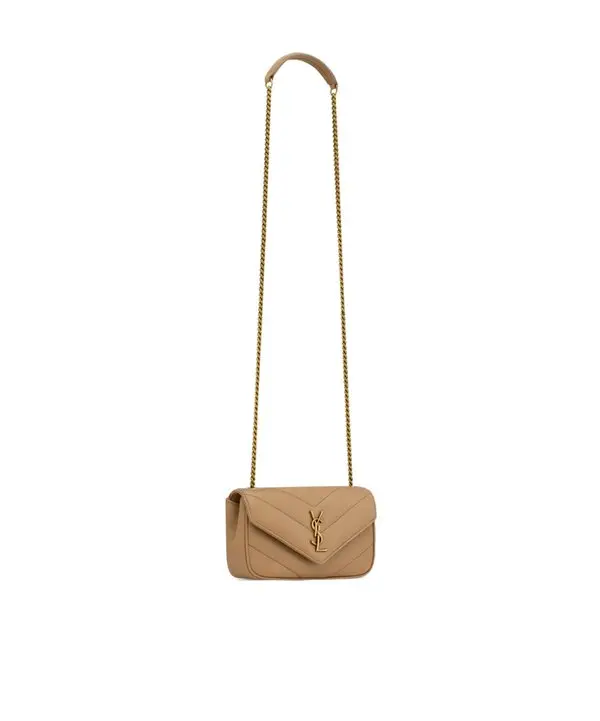 Saint Laurent Loulou Logo Plaque Mini Shoulder Bag - Brown