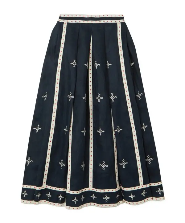 Vita Kin Gera Embroidered Linen Midi Skirt