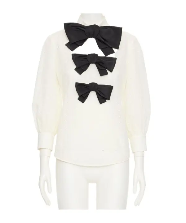 Valentino Garavani Daisy Sangallo Polka Dot Top With Bow Detail - White