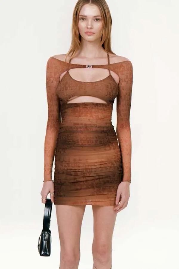 MISBHV Letter-print Ruched Mini Dress