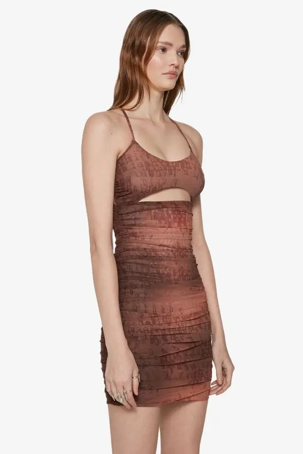 MISBHV Letter-print Ruched Mini Dress