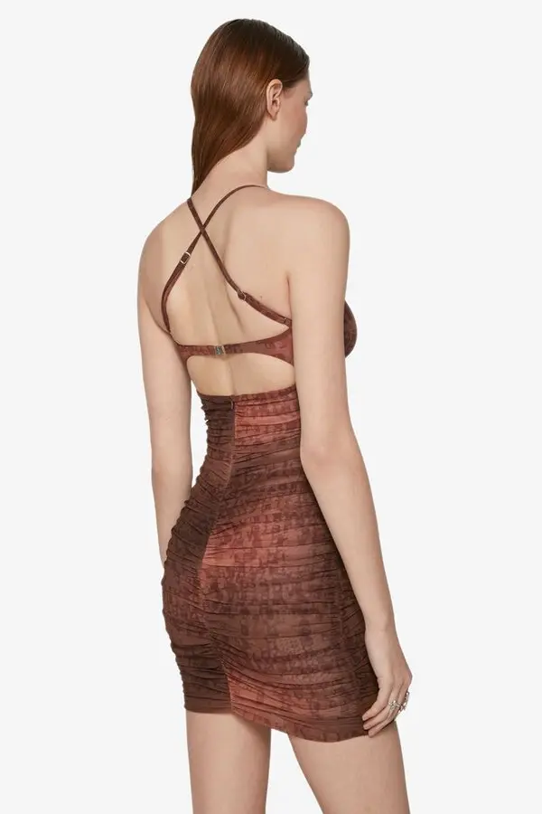 MISBHV Letter-print Ruched Mini Dress