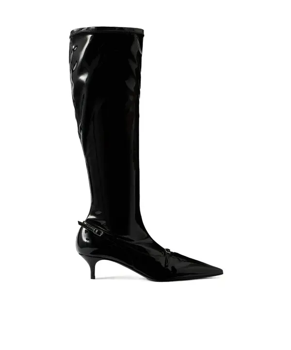 Magda Butrym Glossed Patent Leather Pointed Toe Kitten Heel Boots