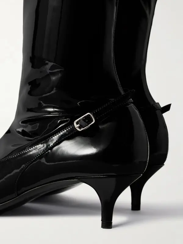 Magda Butrym Glossed Patent Leather Pointed Toe Kitten Heel Boots