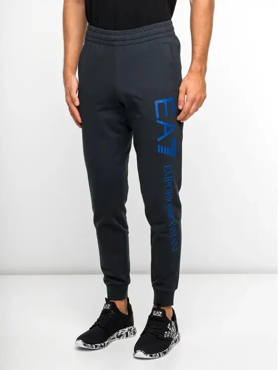 EA7 Navy Blue Logo Printed Sweatpants