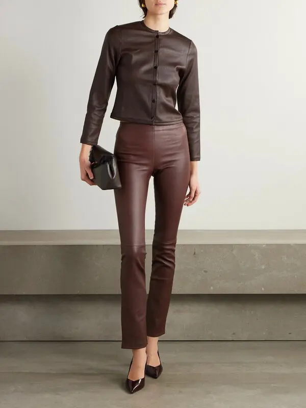 Stouls Paneled Leather Flare Pants - Red
