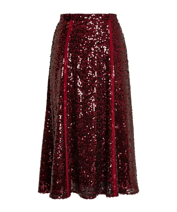 Erdem Frayed Sequined Crepe De Chine Midi Skirt