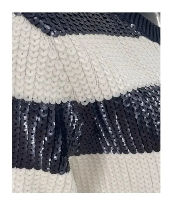 Emporio Armani Striped Sequin Embellished Short Sleeve Sweater