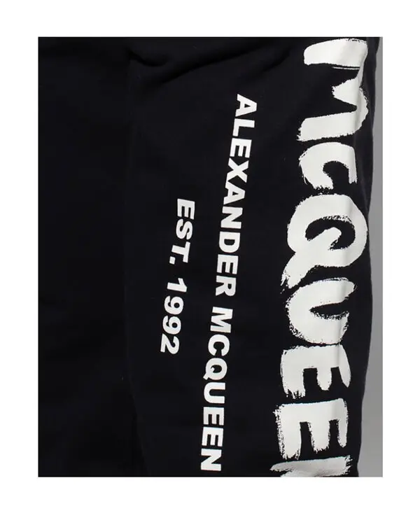 Alexander McQueen Logo Printed Slim Cut Track Trousers - Black