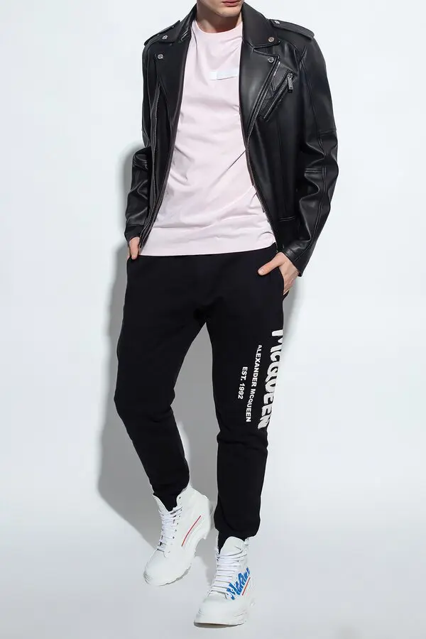 Alexander McQueen Logo Printed Slim Cut Track Trousers - Black