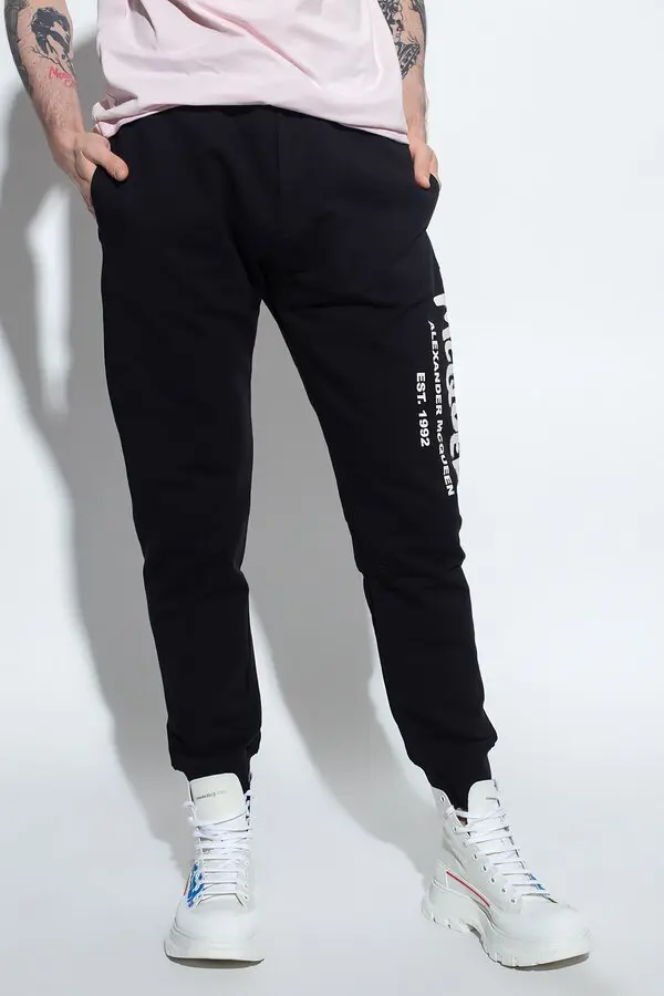 Alexander McQueen Logo Printed Slim Cut Track Trousers - Black