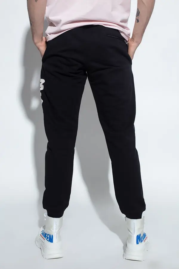 Alexander McQueen Logo Printed Slim Cut Track Trousers - Black